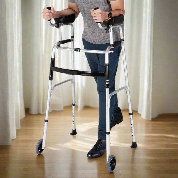 Forearm Upright Walker | Foldable with Adjustable Handles and Cane Box